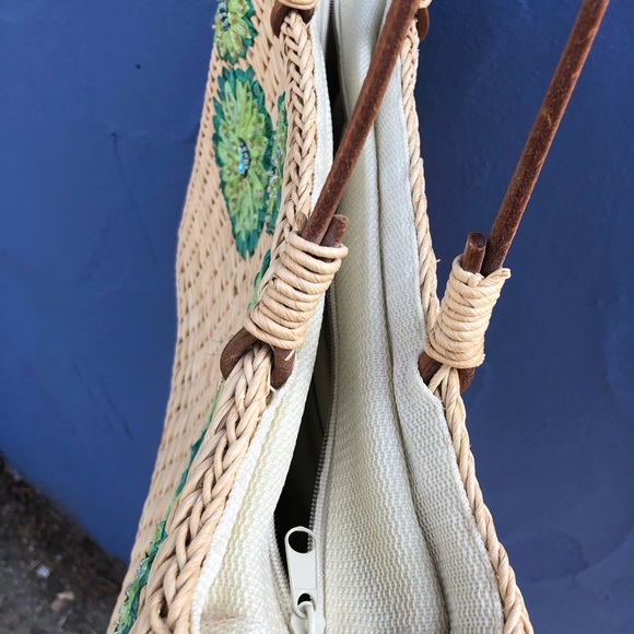 Bags | Retro 7s Straw Bag Leather Handles Floral | Poshmark